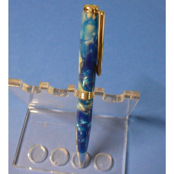 Custom | Office | Handmade Custom Pen Blue And Pearl Marbleized Acrylic ...